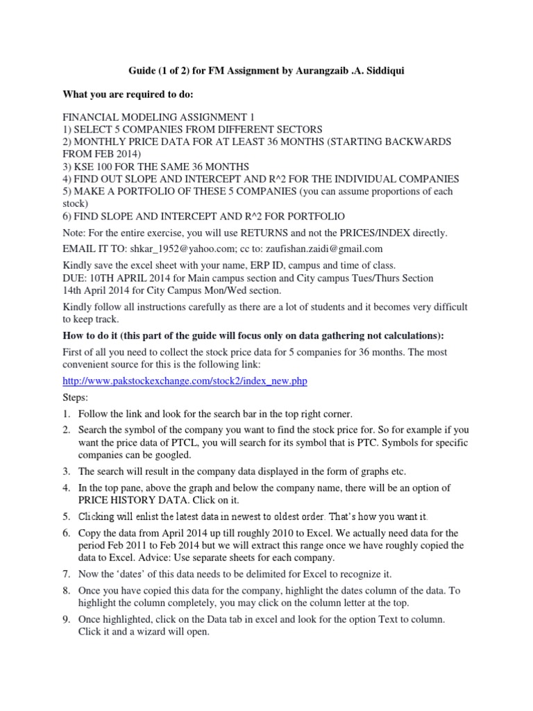 Guide For FM Assignment 1 | PDF | Microsoft Excel | Computing