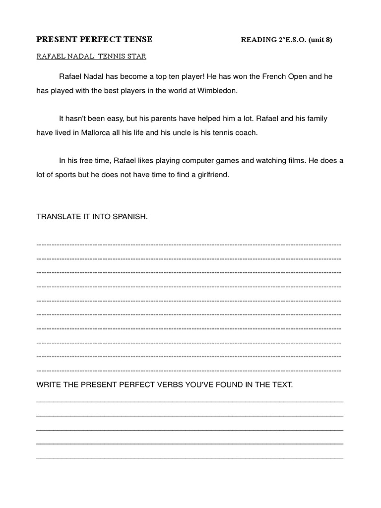 Present Perfect Tense: Rafael Nadal | PDF