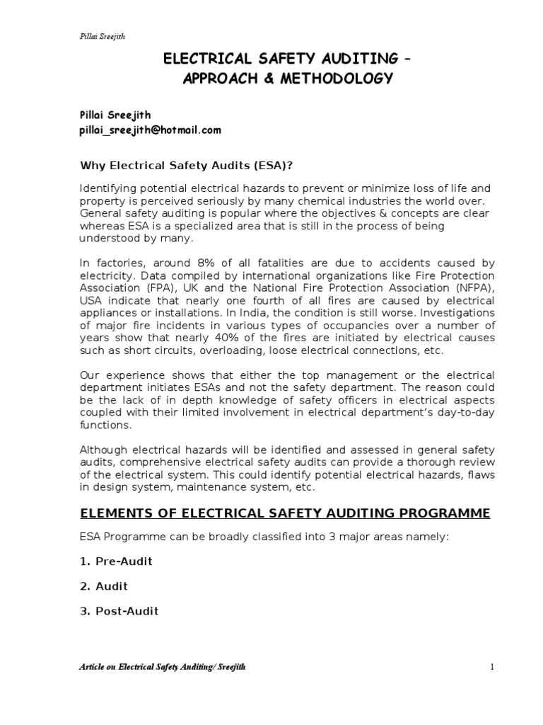 Electrical Safety Audit Plan | PDF | Audit | Safety