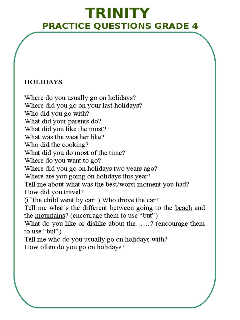 Grade 4 Holiday Conversation Questions | PDF | Lifestyle