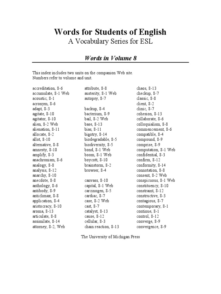 Volume 8 Michigan Vocabulary | PDF | Nature
