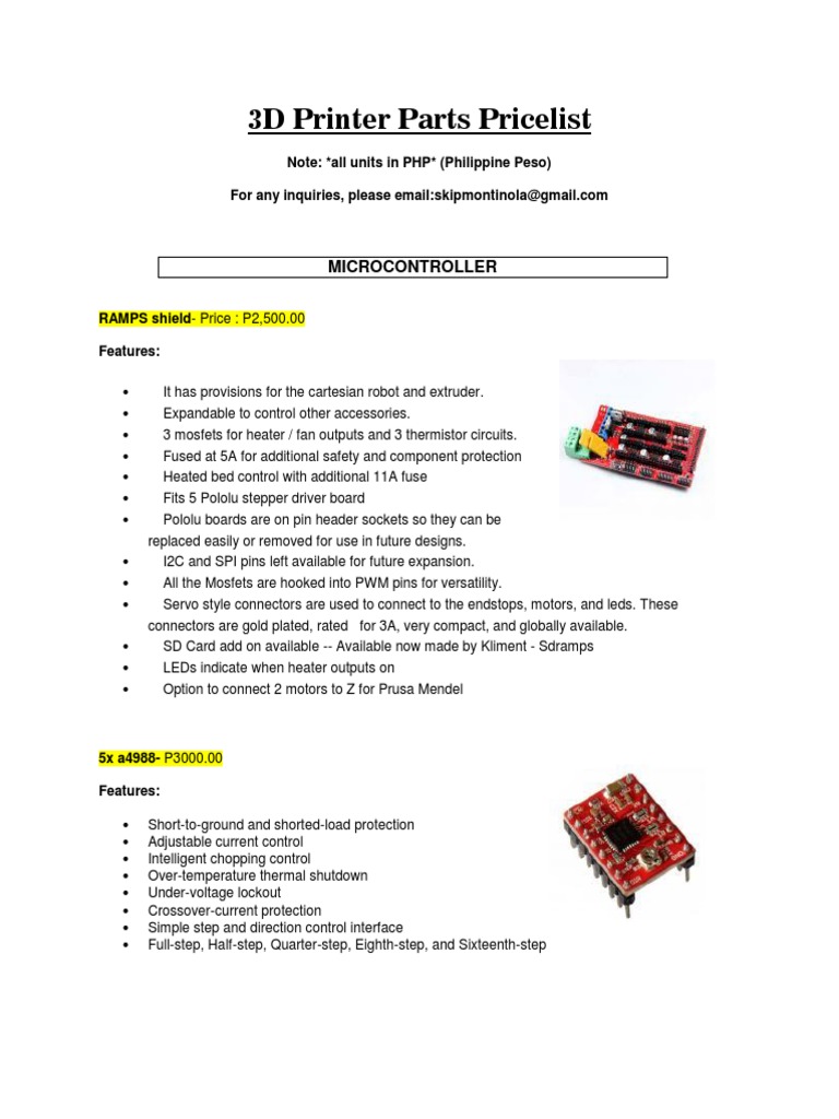 3D Printer Parts Pricelist in PHP | PDF | Electrical Connector | Arduino