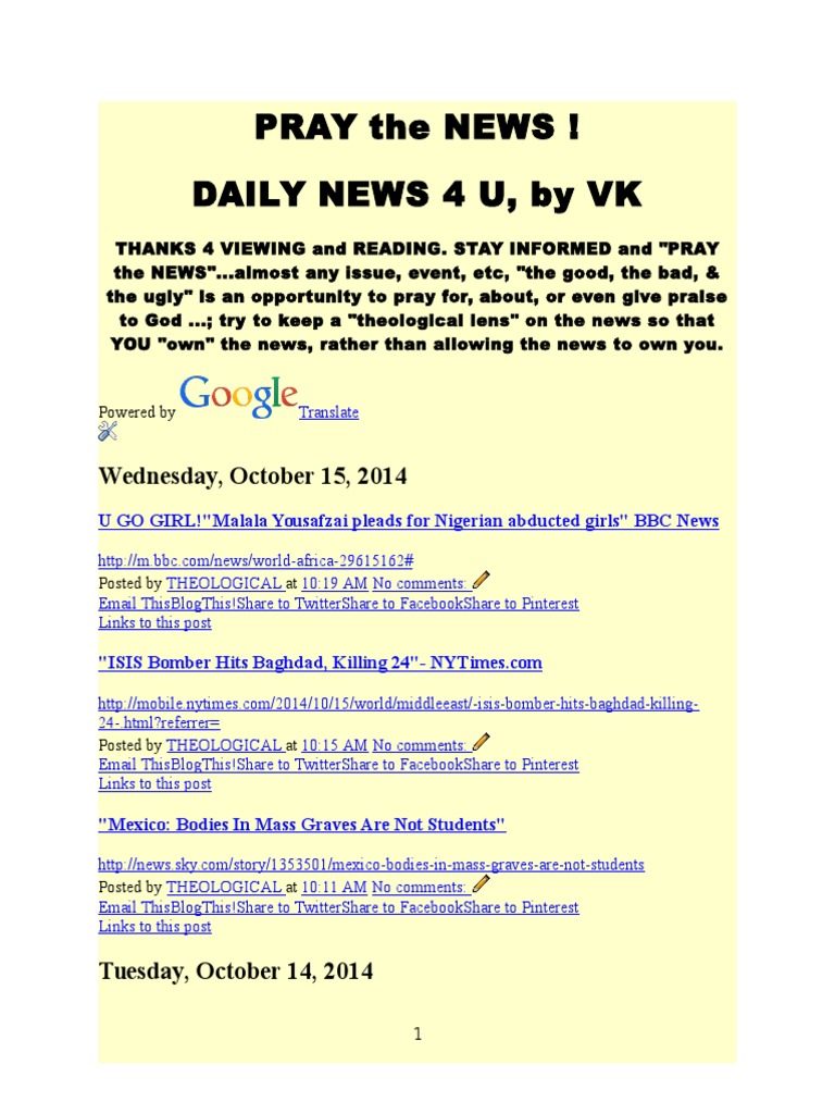 11/18/21 PRAY The NEWS UPDATE: (Aug Thru Mid-Oct 2014) | PDF ...