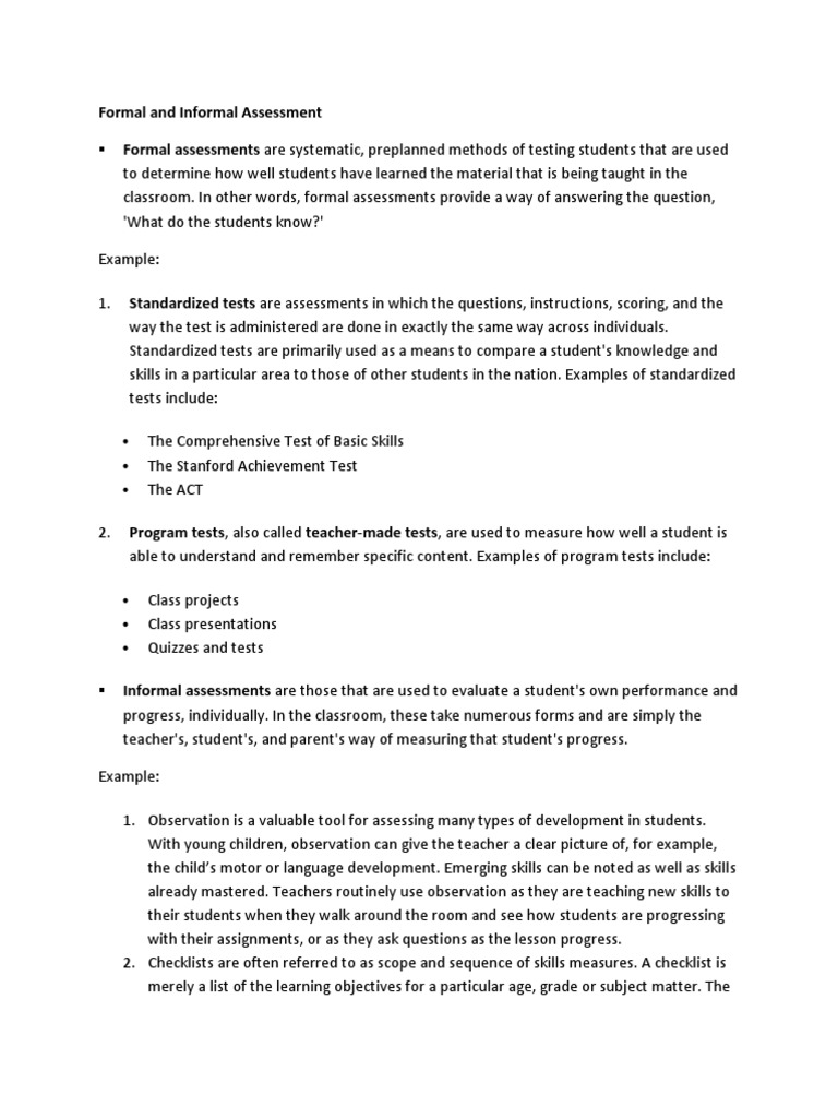 Formal and Informal Assessment | PDF | Educational Assessment | Test ...