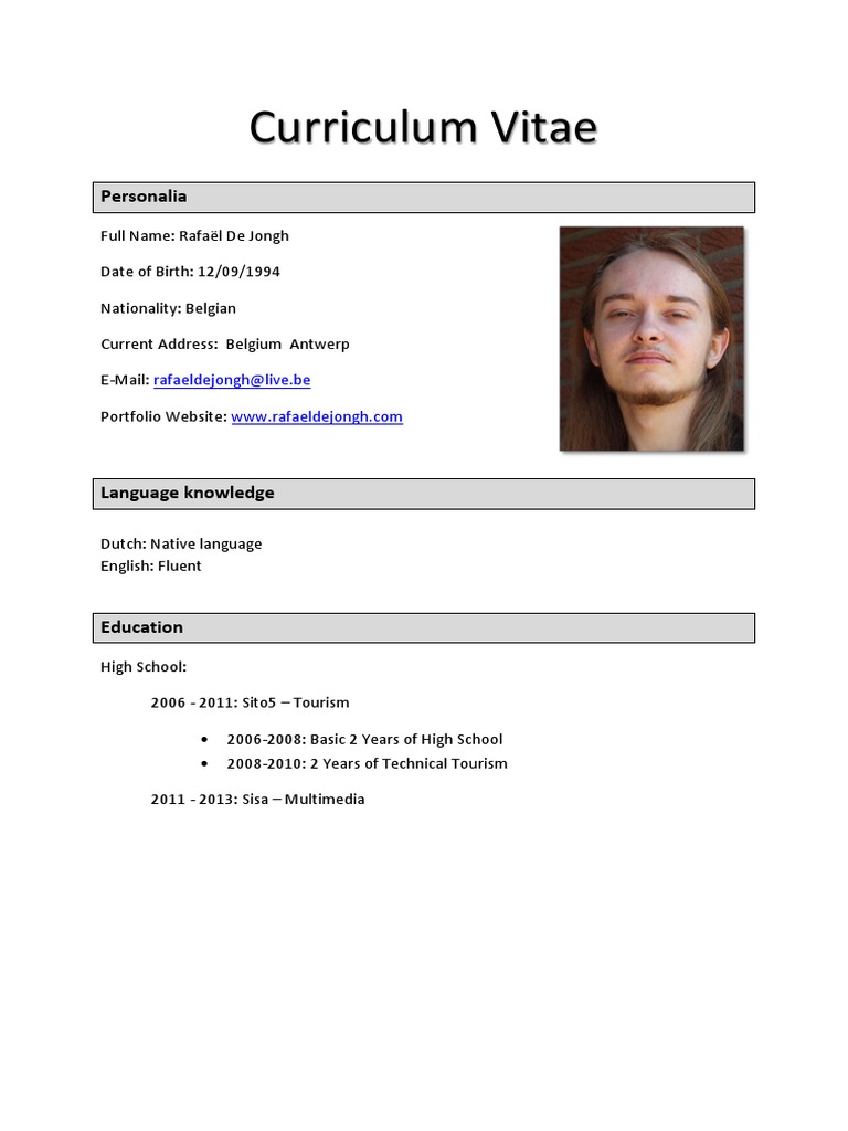 Curriculum Vitae: Personalia | PDF | Web Development | Html5