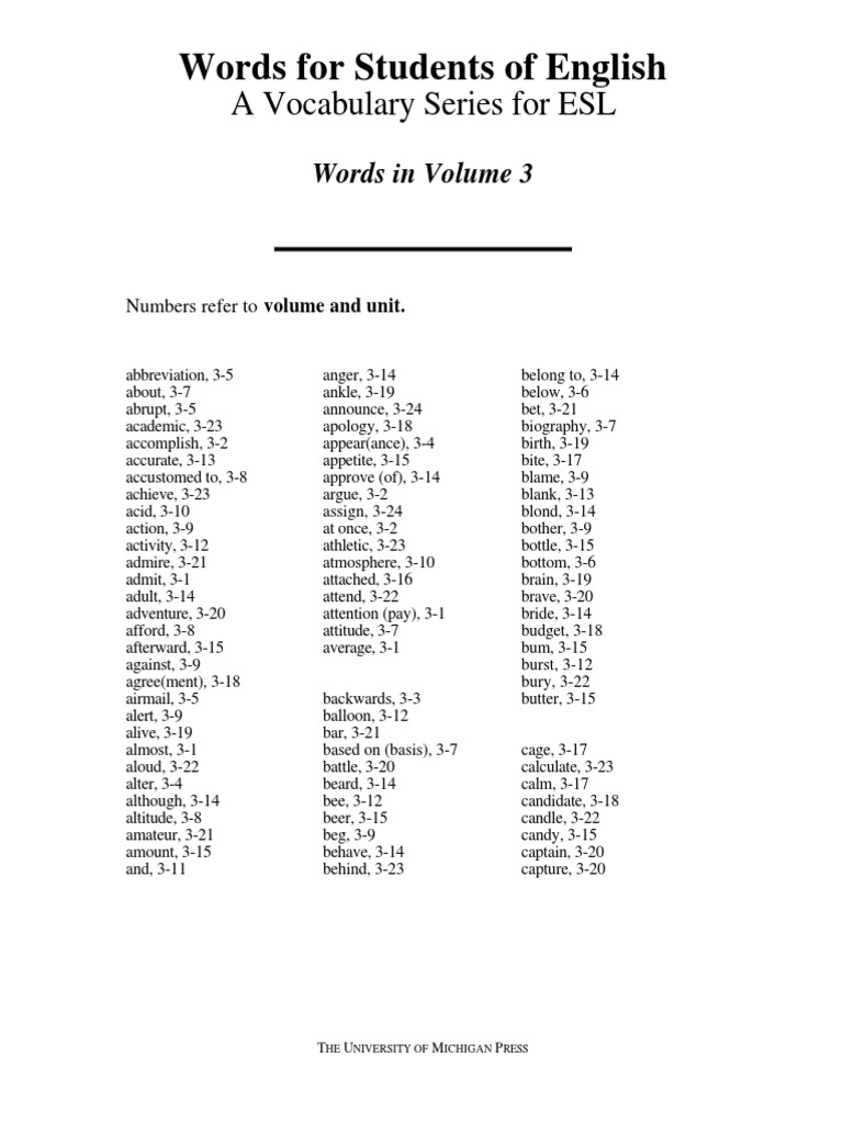 Intermediate ESL Vocabulary Guide | PDF