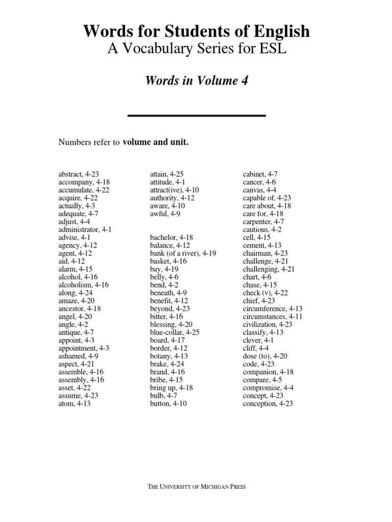 Volume 4 Intermediate Vocabulary | PDF