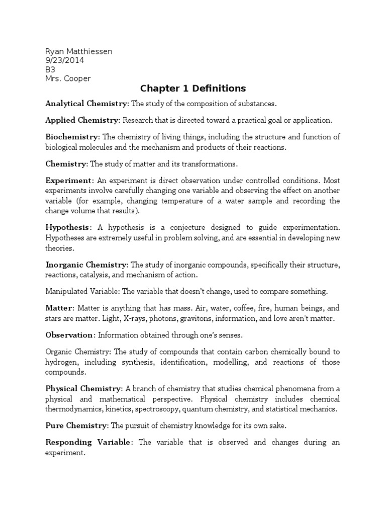 Chapter 1 Definitions | PDF | Experiment | Matter