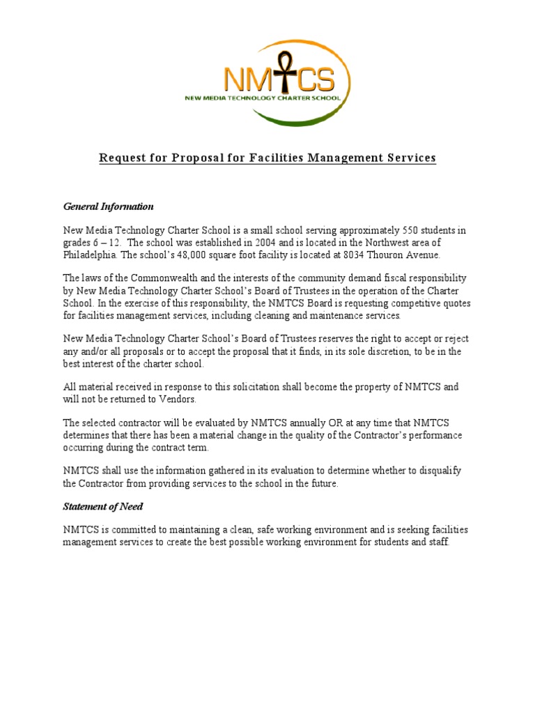 Facilities Management RFP for NMTCS | PDF | Housekeeping | Request For ...