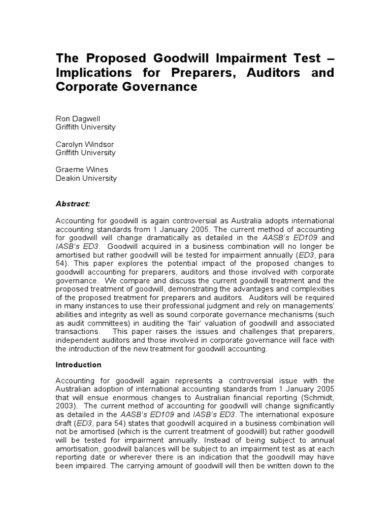 The Proposed Goodwill Impairment Test - Implications For Preparers ...