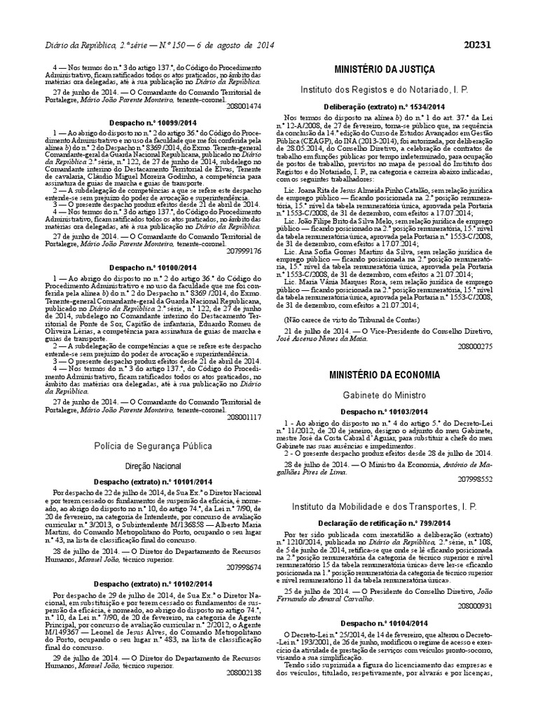 Desp - Imtt - 10104-2014-Pronto Socorro PDF | PDF | República | Secretário de Estado