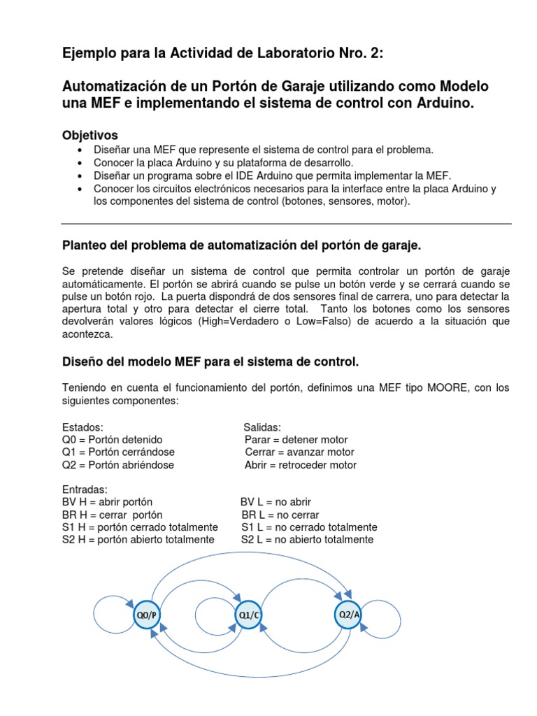 EJEMPLO PORTON AUTOMATICO SIMPLE CON ARDUINO para Alumnos PDF | PDF | Arduino | Programa de ...