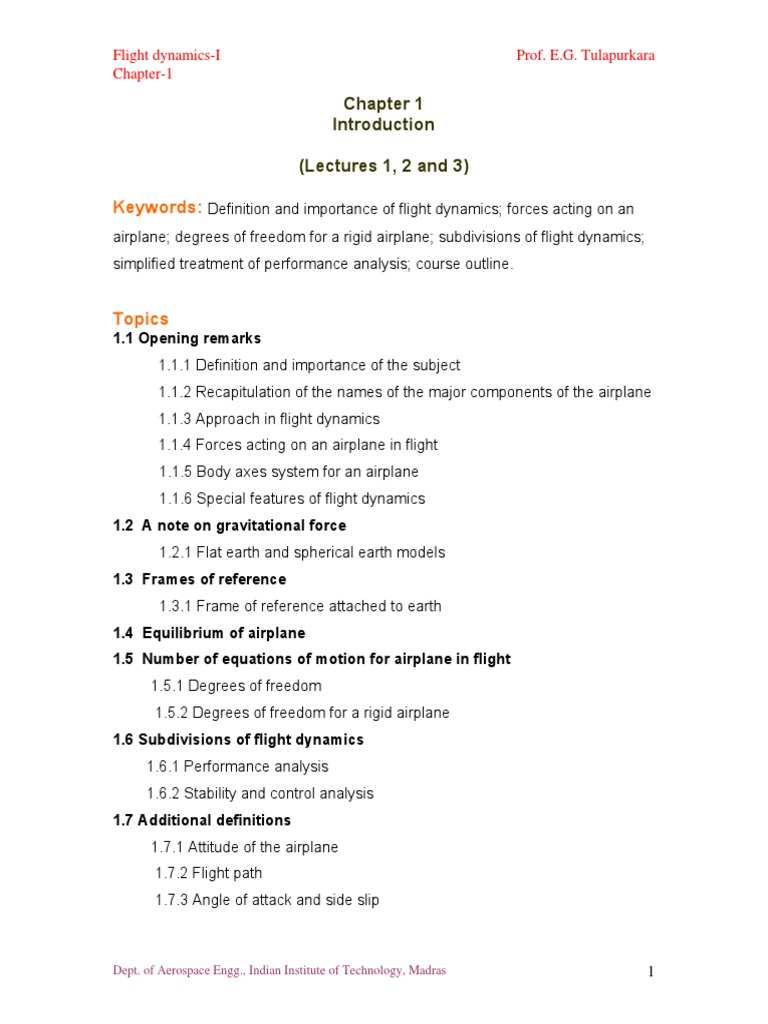 Keywords:: (Lectures 1, 2 and 3) | PDF | Flight Dynamics (Fixed Wing ...