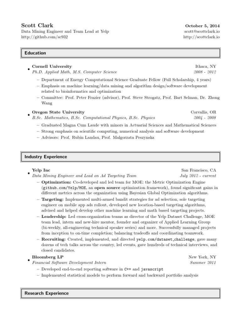 Scott Clark CV | PDF | Bioinformatics | Cornell University