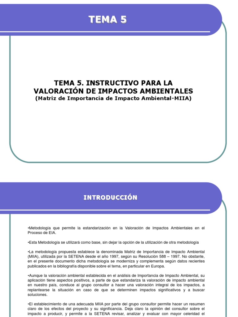 Tema 5 - Matriz de Importancia de Impactos Ambientales (Miia ...