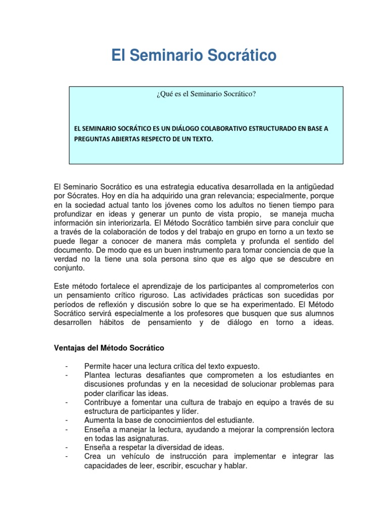 El Seminario Socrático | PDF | Lectura (proceso) | Sócrates
