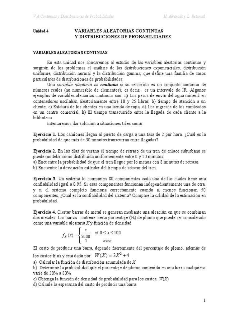 Apunte 4 Variable Aleatoria Continua | Descargar gratis PDF | Distribución de probabilidad ...