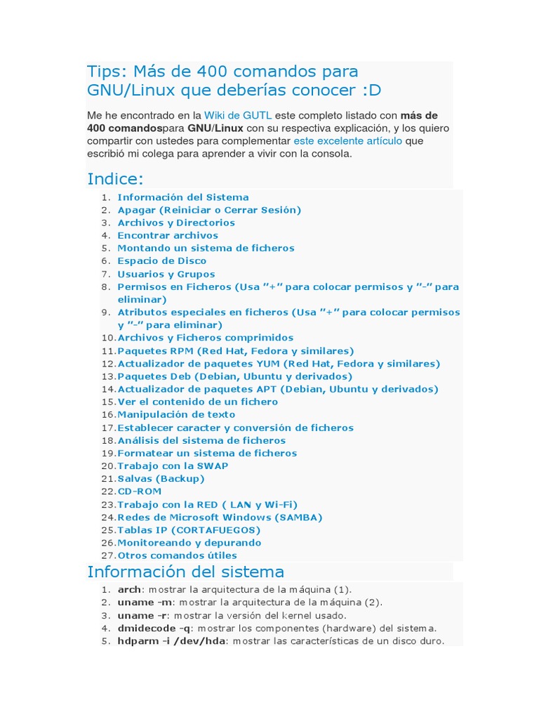 400 Comandos de Linux PDF | PDF | CD ROM | Archivo de computadora