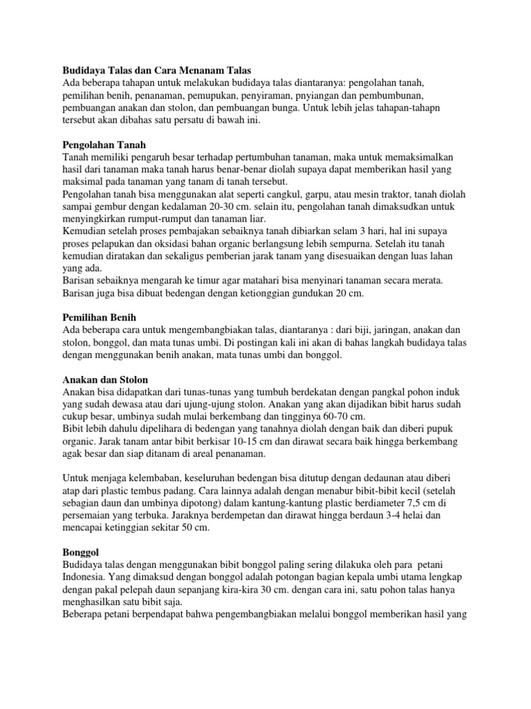 Budidaya Talas Dan Cara Menanam Talas | PDF