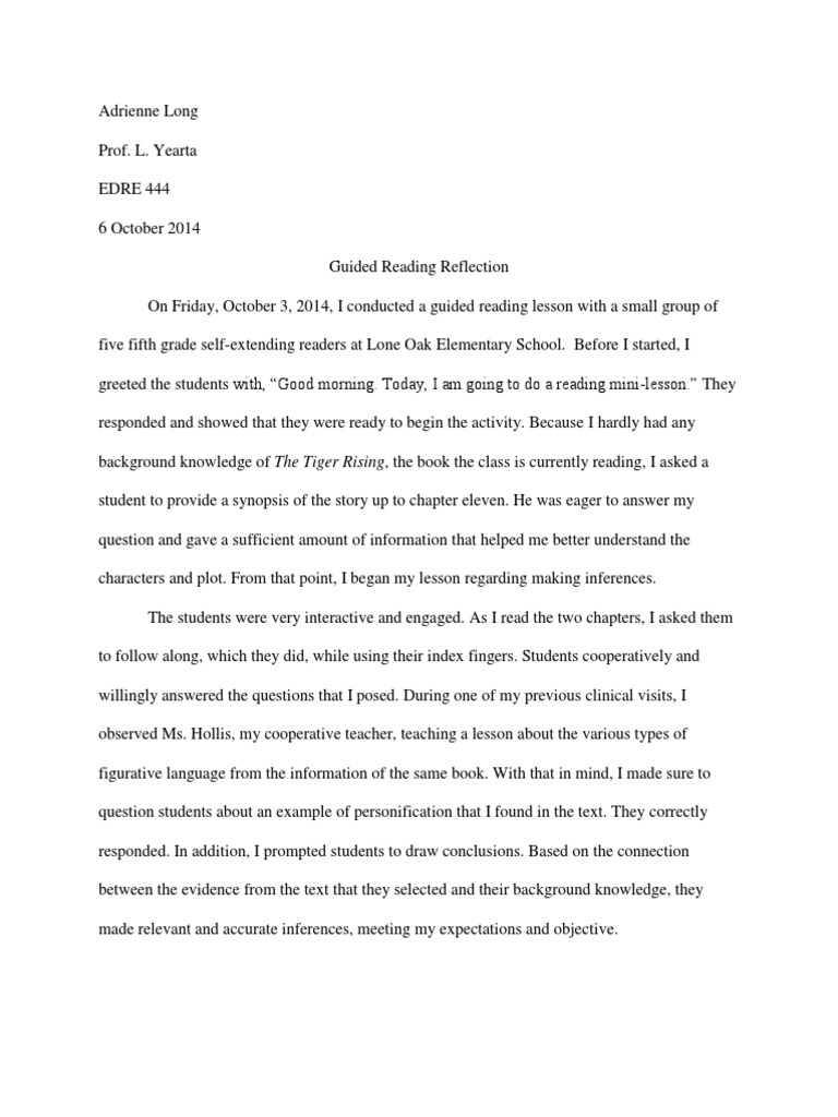 Guided Reading Lesson Plan Reflection | PDF | Educational Psychology ...