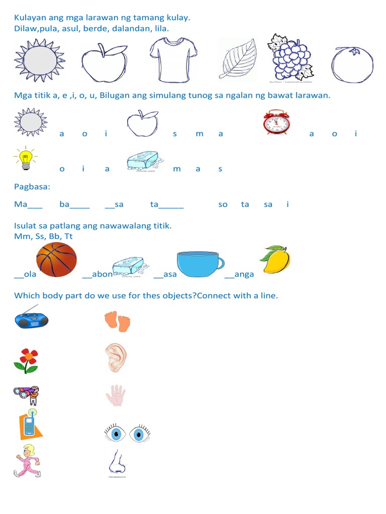 Kulayan Ang Mga Larawan NG Tamang Kulay | PDF