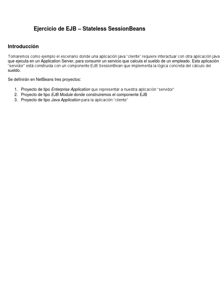 Ejercicio de EJB PDF | PDF | Enterprise Java Beans | Frijoles Netos