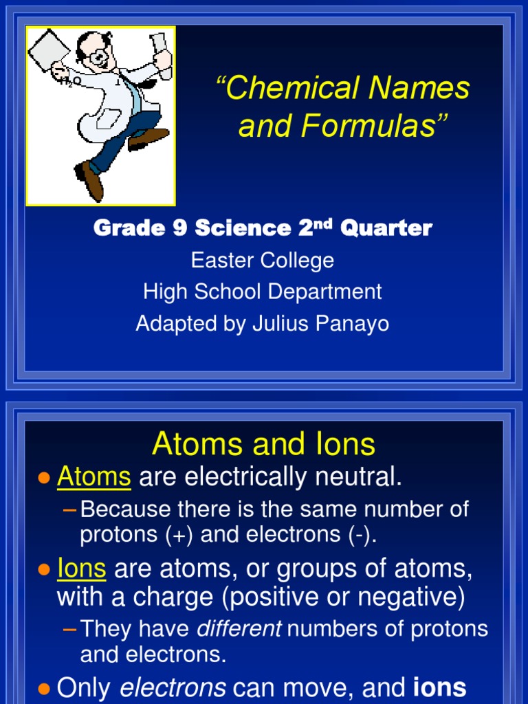"Chemical Names and Formulas": Grade 9 Science 2 Quarter | PDF | Ion ...