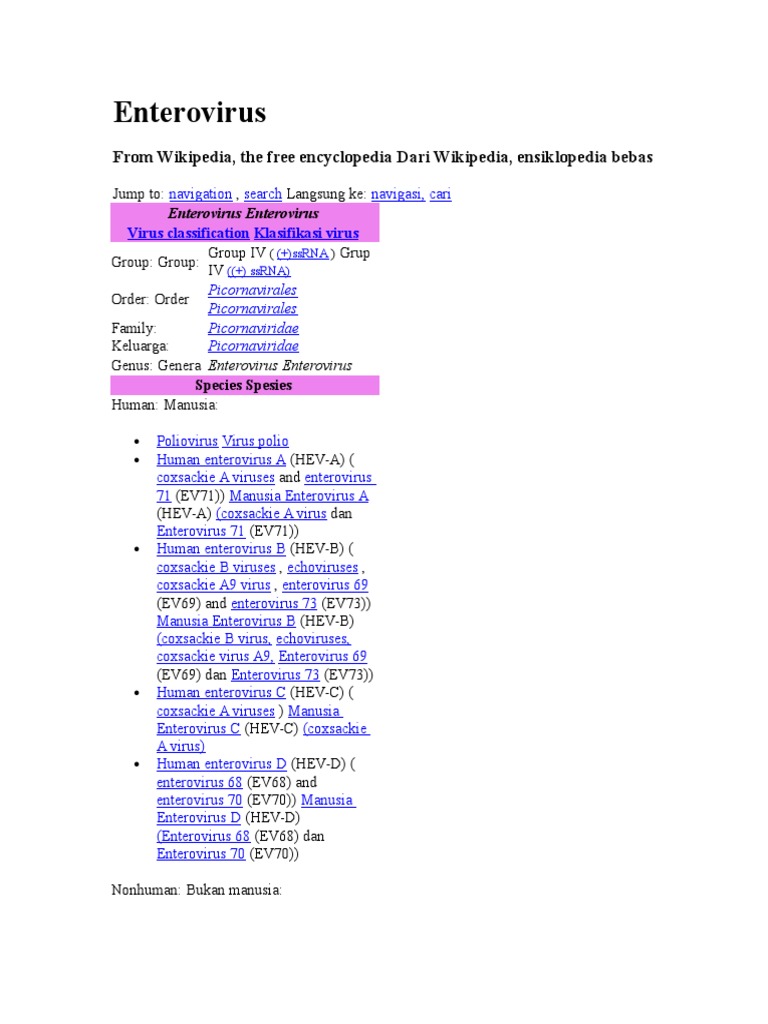 Enterovirus: From Wikipedia, The Free Encyclopedia Dari Wikipedia ...