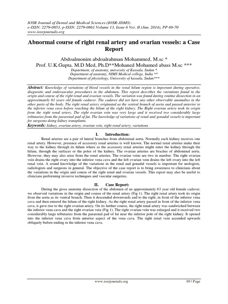 Abnormal Course of Right Renal Artery and Ovarian Vessels: A Case ...