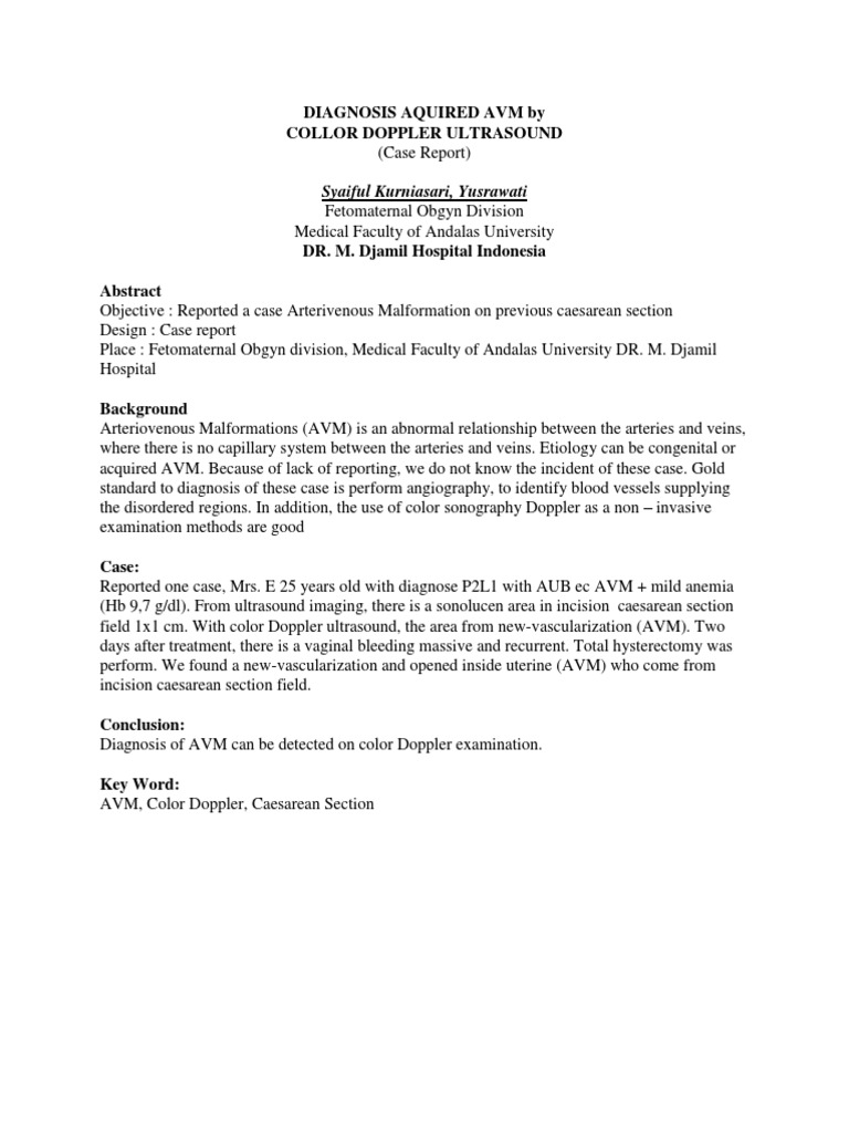 Case Report AVM FIX ENGLISH!! | PDF | Medical Ultrasound | Epithelium