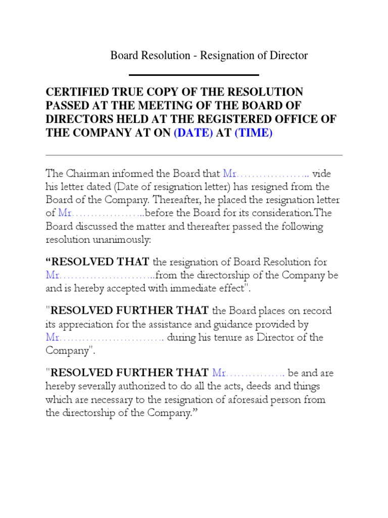 Resolution For Resignation of Director | PDF | Career & Growth