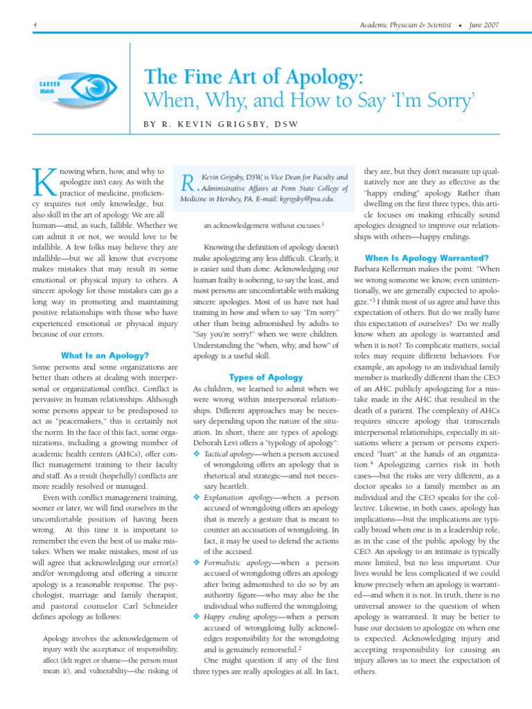 The Fine Art of Apology | PDF | Forgiveness | Behavioural Sciences