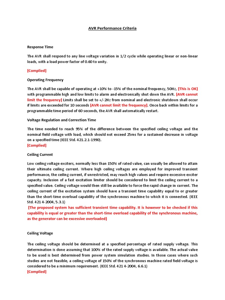 AVR Performance Criteria Overview | PDF | Components | Force
