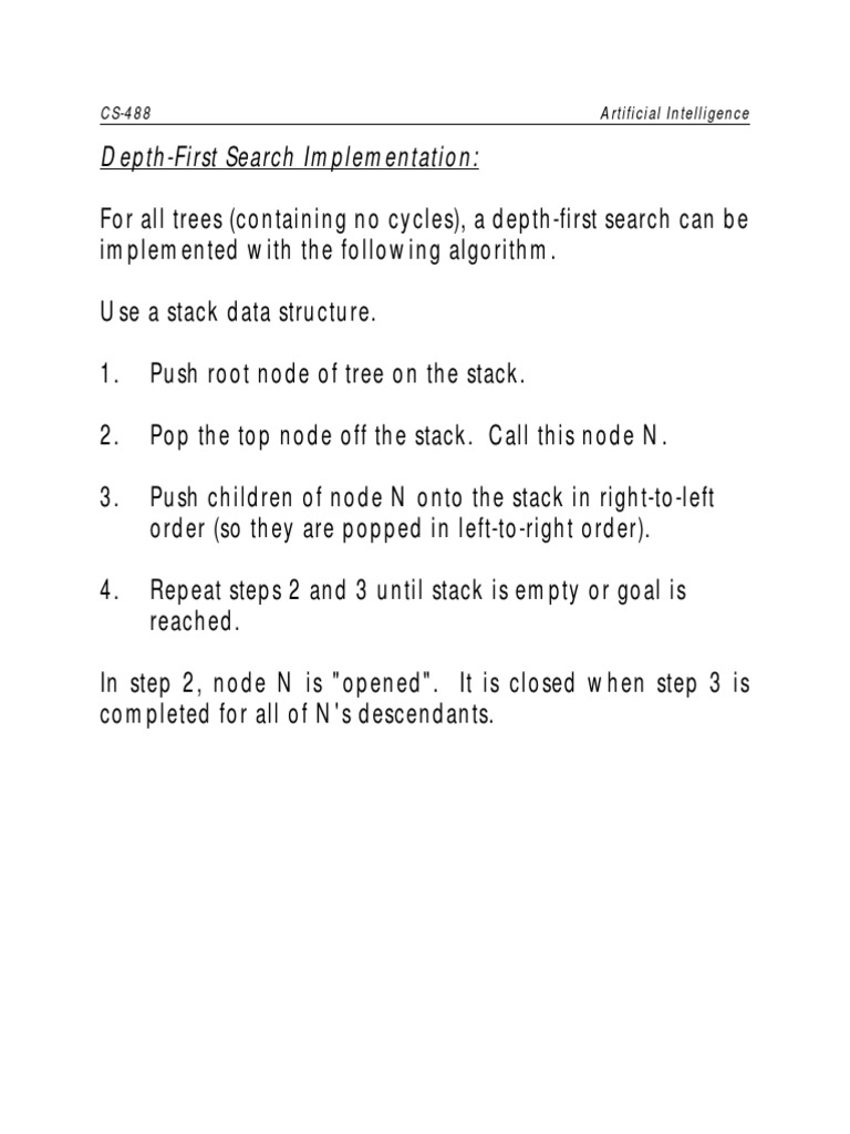 Depth-First Search Implementation:: CS-488 Artificial Intelligence | PDF | Algorithms And Data ...