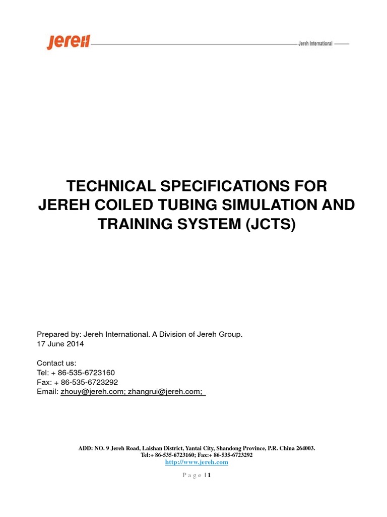 Technical Specification - Jereh Coiled Tubing Simulation and Training ...