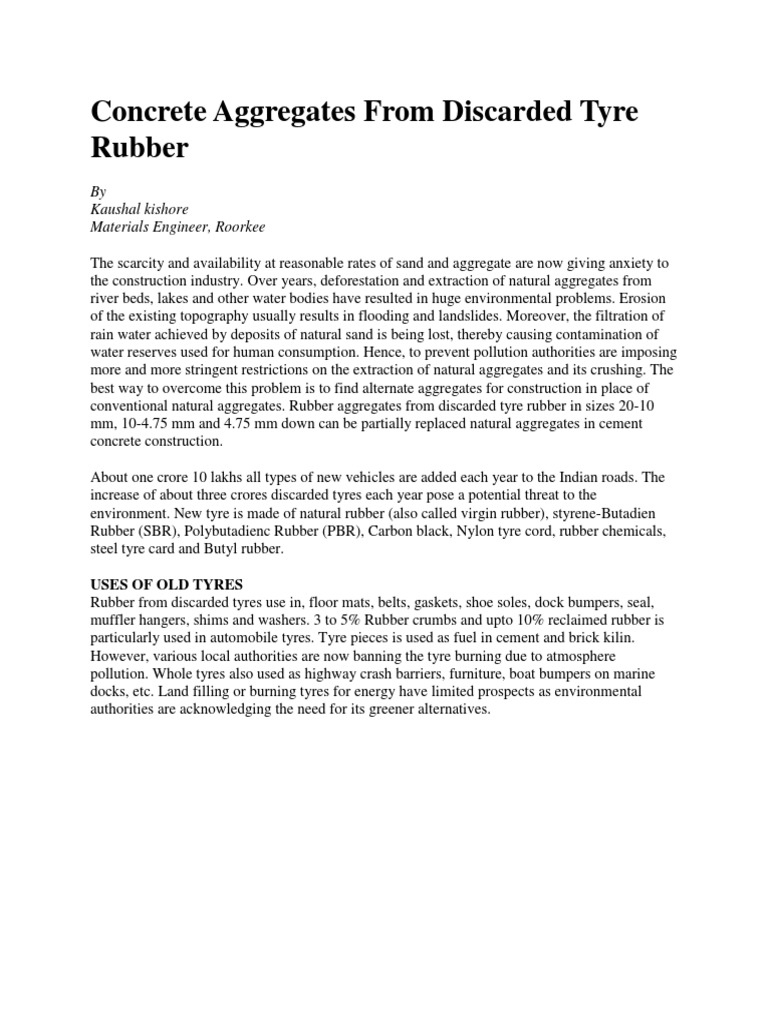 Concrete Aggregates From Discarded Tyre Rubber | PDF | Tire ...