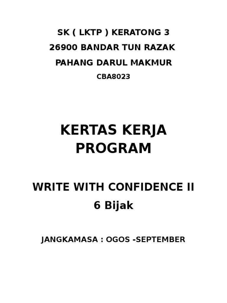 Contoh Kertas Kerja Program Tahun 6 English2 | PDF