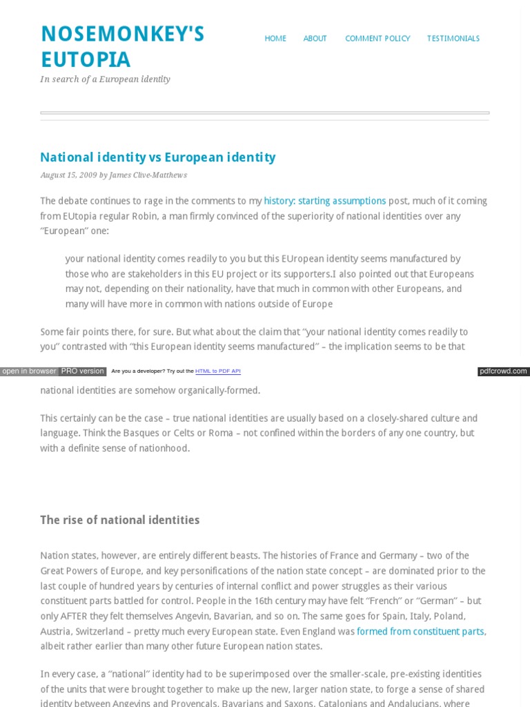National Identity Vs European Identity | PDF | Ratification | Member ...