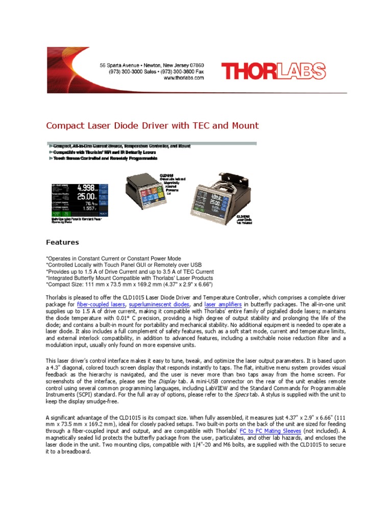CLD1015 Thorlabs | PDF | Laser | Graphical User Interfaces