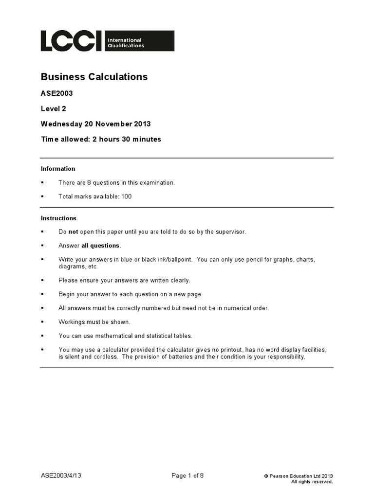 Business Calculations L2 Past Paper Series 4 2013 | PDF | Euro ...