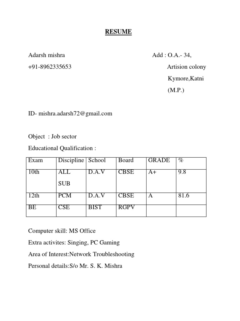 Adarsh Mishra's Resume: CSE Graduate | PDF