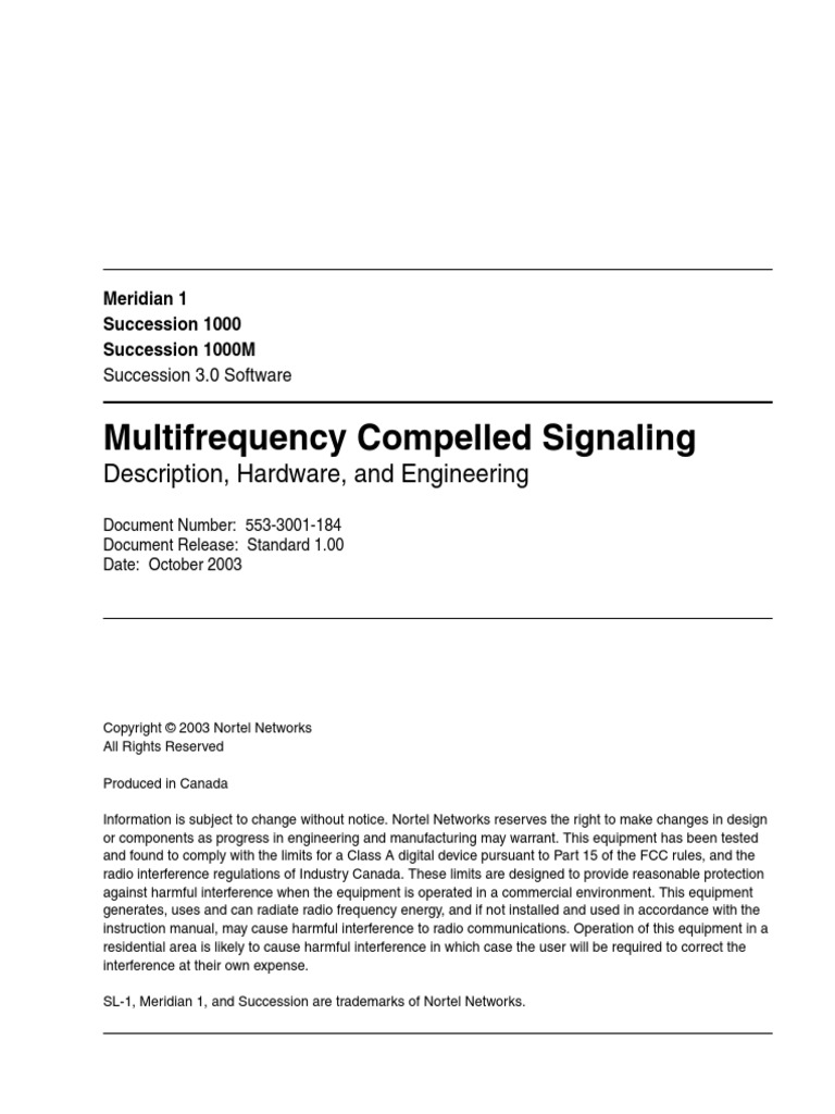 Multifrequency Compelled Signaling: Description, Hardware, and Engineering | PDF | Signaling ...