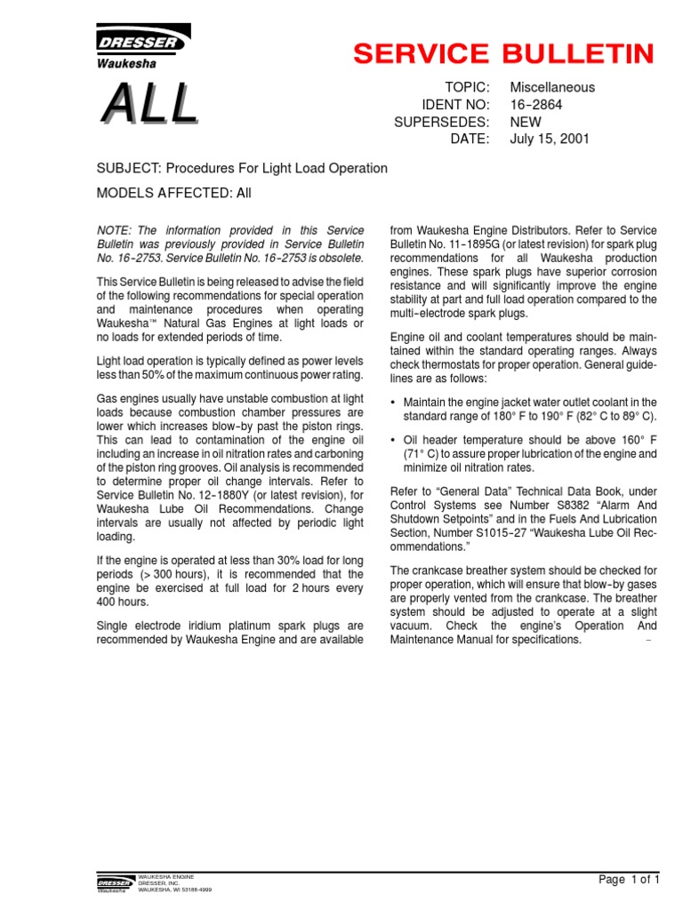 Service Bulletin - Engine Light Load PDF | PDF | Motor Oil | Engines