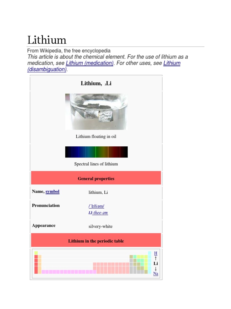 Lithium: This Article Is About The Chemical Element. For The Use of ...