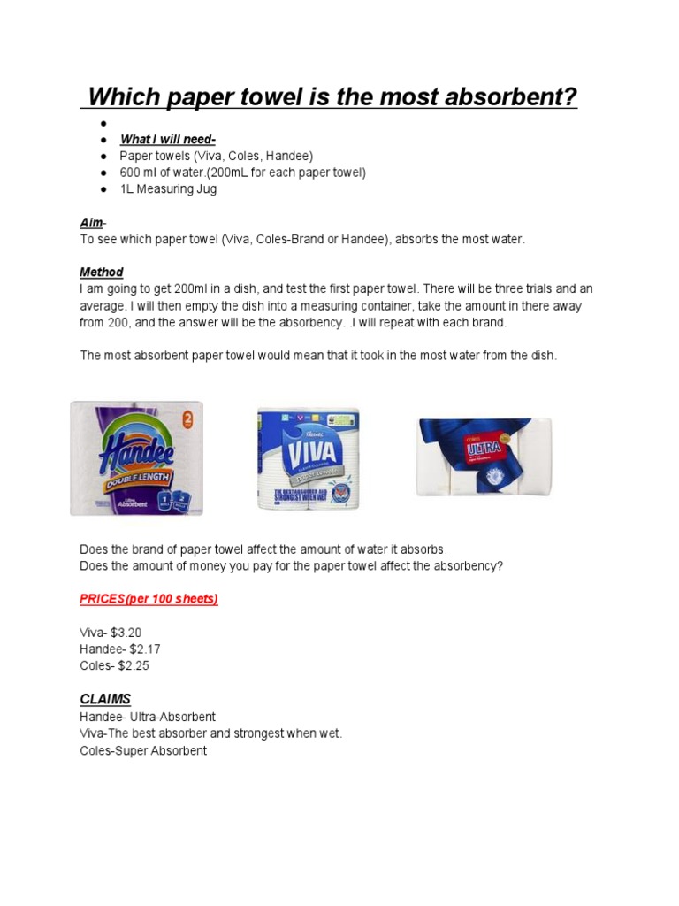 Most Absorbent Paper Towel Test | PDF