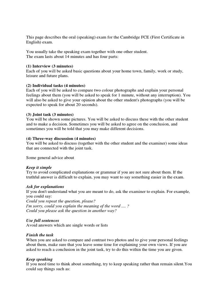 FCE Speaking Sample (Transcript) With Explanations | PDF