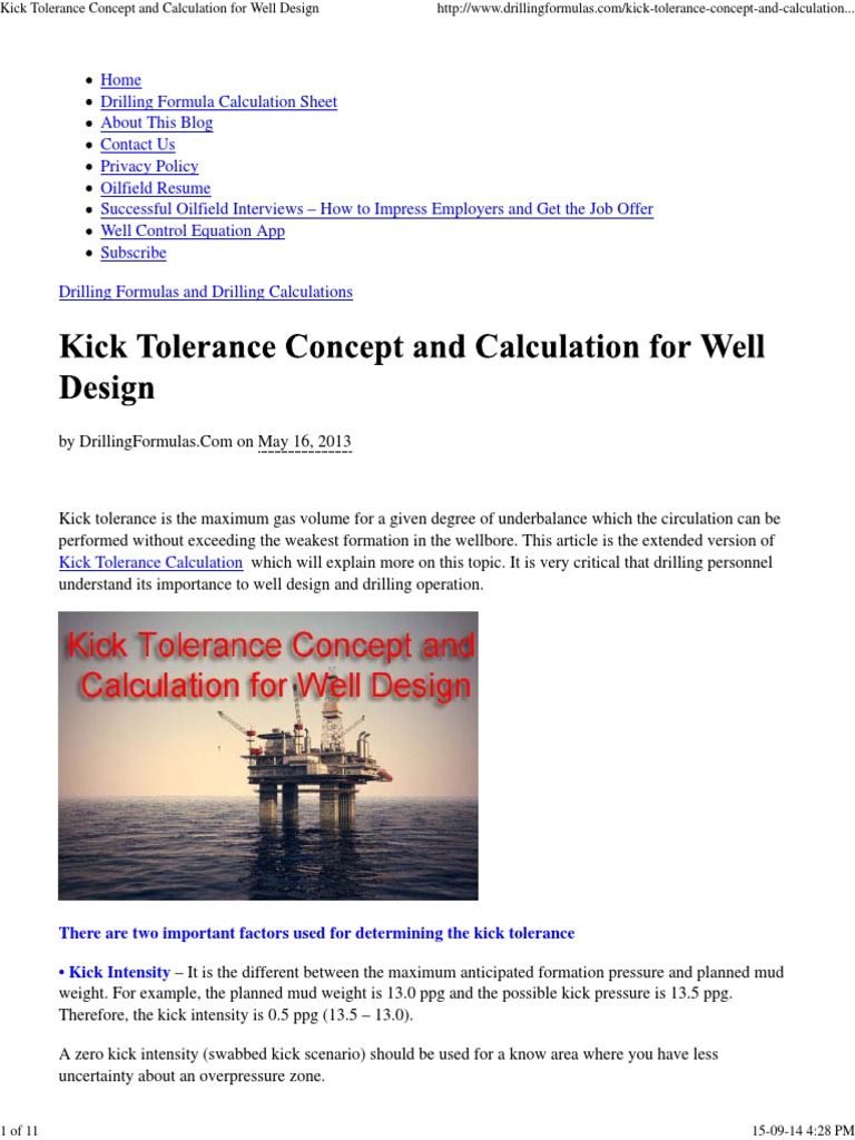 Kick Tolerance Concept and Calculation For Well Design | PDF | Casing ...