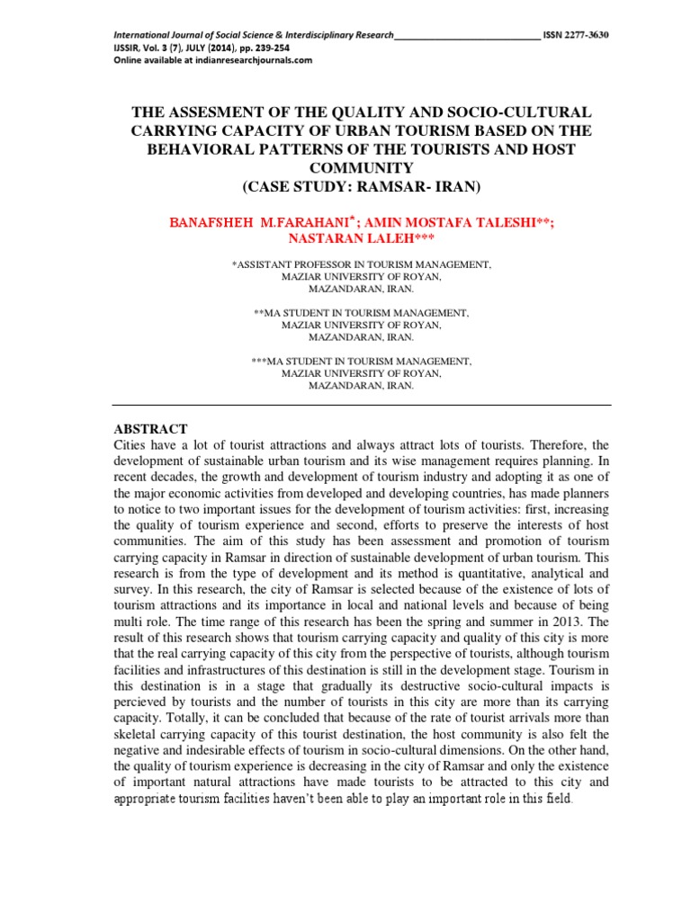 The Assesment of The Quality and Socio-Cultural Carrying Capacity of ...