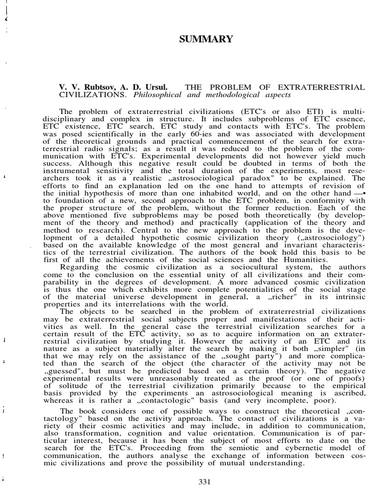 Problem of ETs - Summary Resume | PDF | Extraterrestrial Life | Experiment