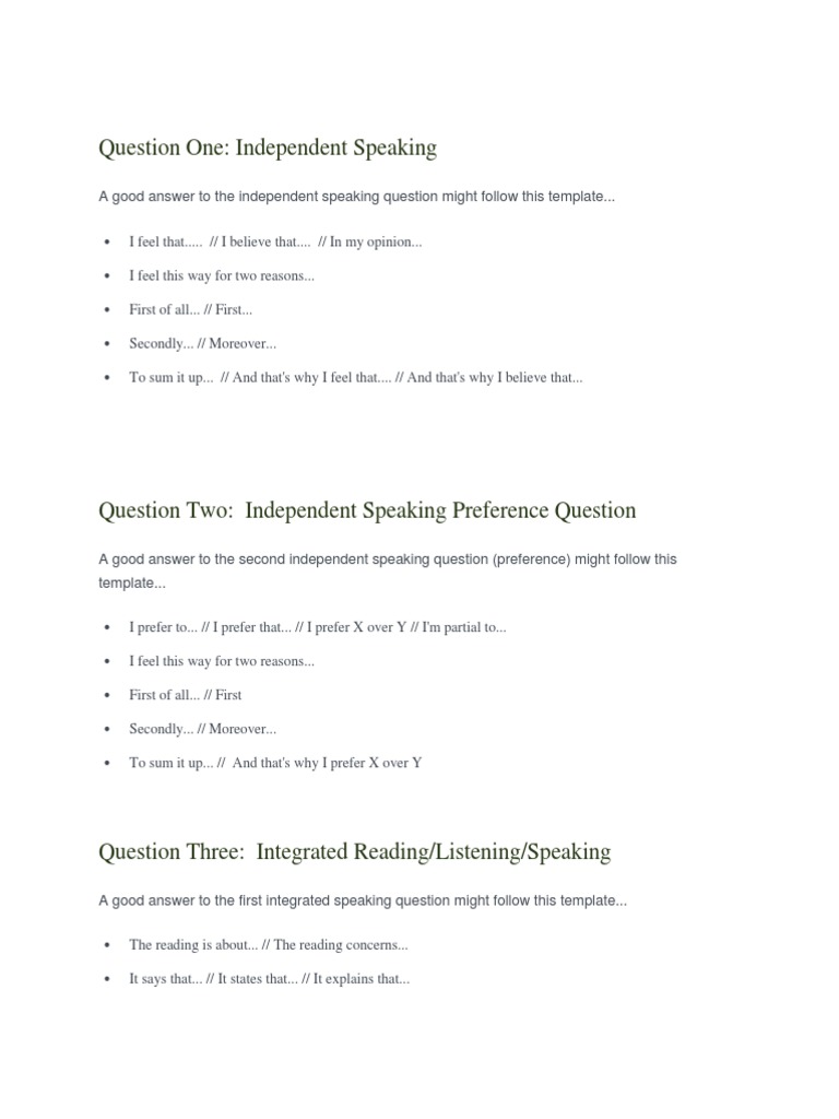 Template TOEFL Speaking | PDF